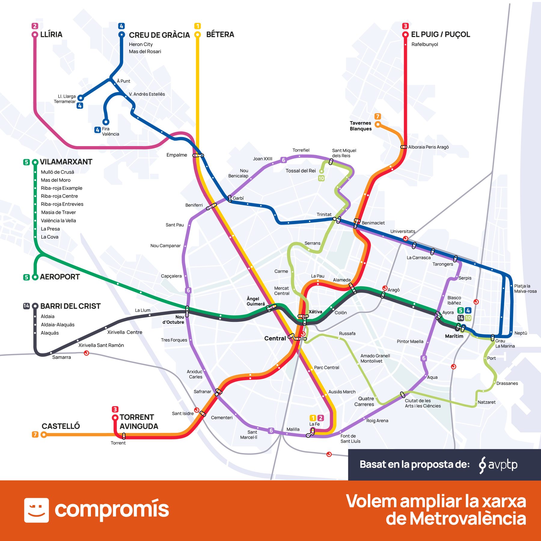 Proposta de noves línies per a Metrovalència – Compromís